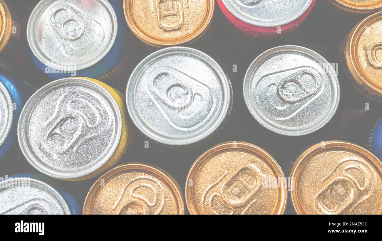 Group of aluminium cans, cold drink. Top view Stock Photo - Alamy