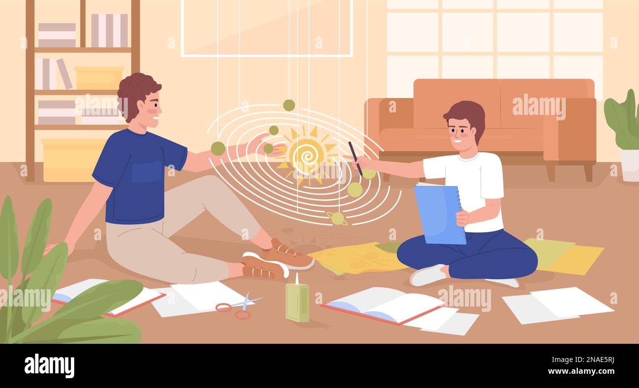 Managing homework together flat color vector illustration Stock Vector ...