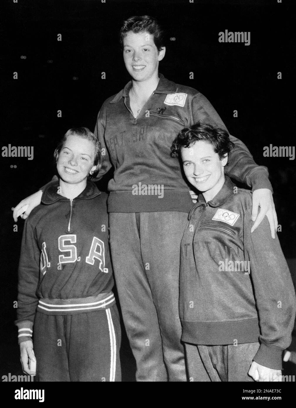 From left to right: Karin Cone of USA (silver), Judy Grinham of Britain ...