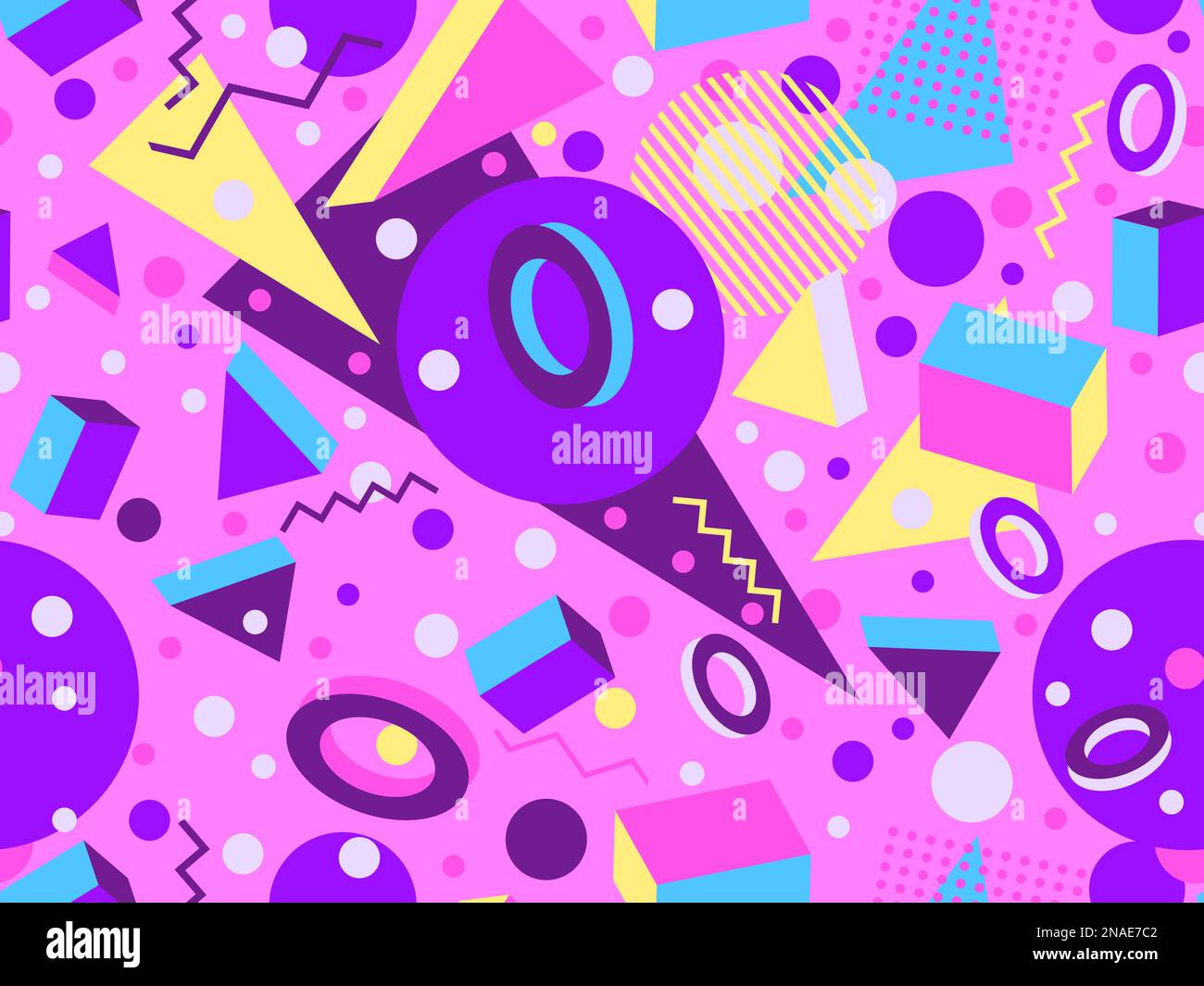 Geometric seamless pattern with 3d shapes in 80s memphis style ...