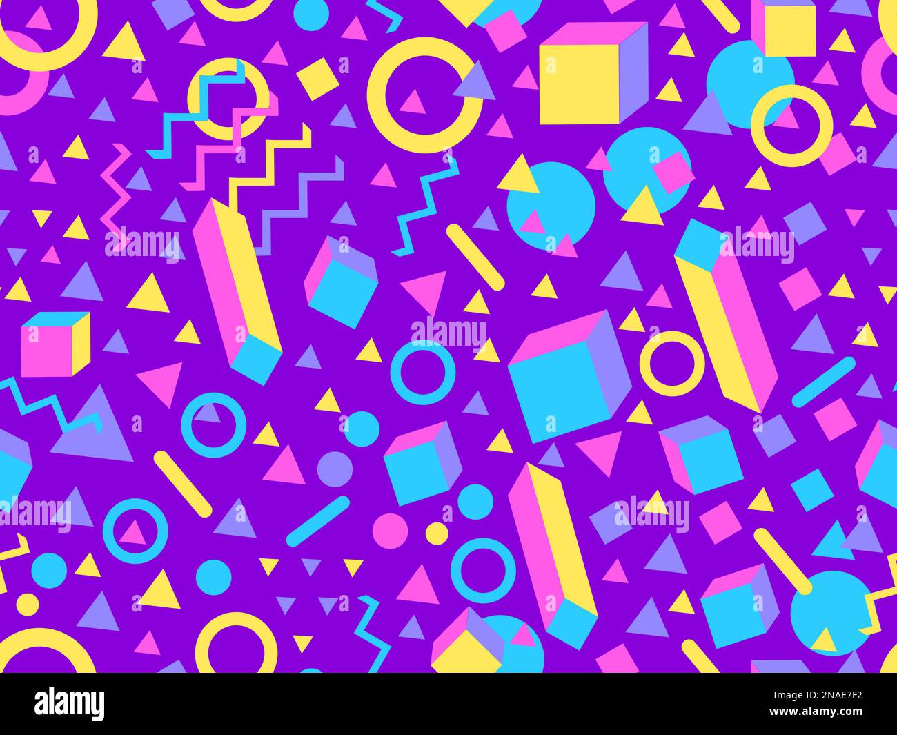 Geometric seamless pattern with 3d shapes in 80s memphis style ...
