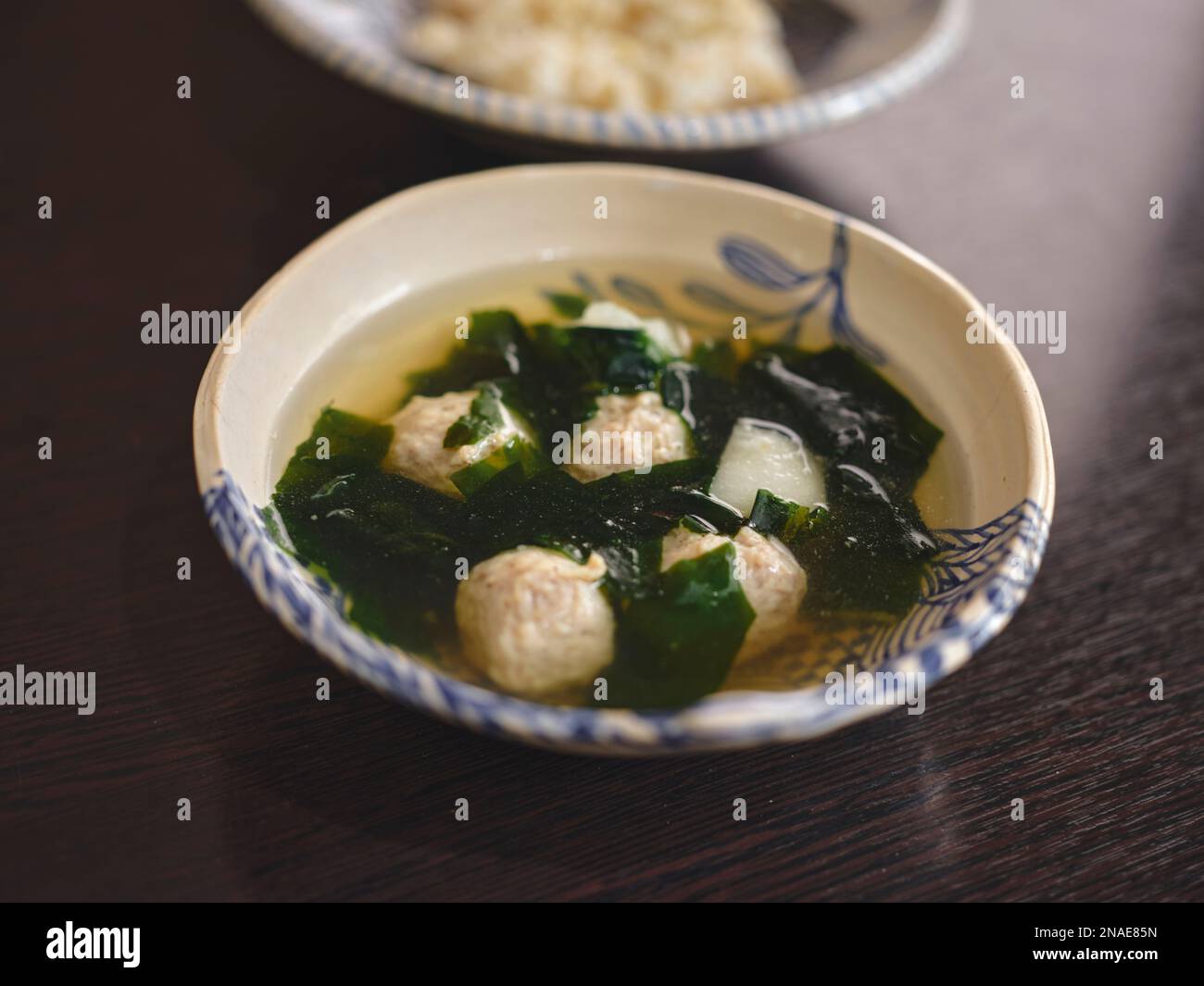 Clear soup with seaweed and minced pork . THAI food Stock Photo - Alamy