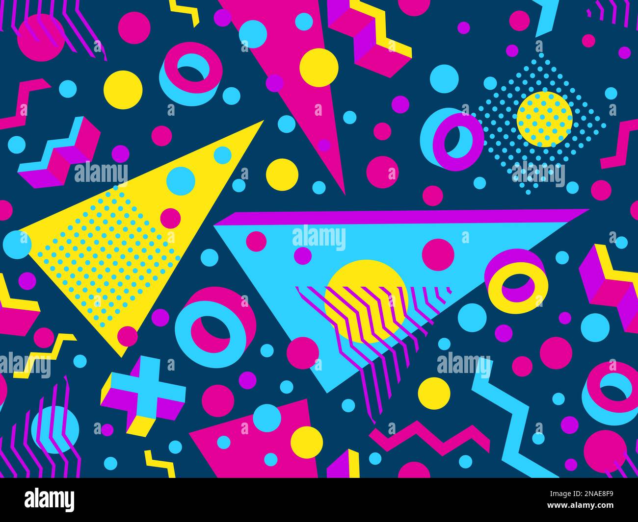 Geometric seamless pattern with 3d shapes in 80s memphis style ...