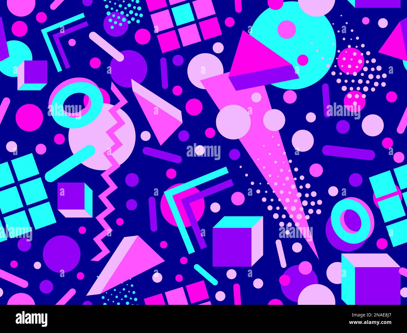 Geometric seamless pattern with 3d shapes in 80s memphis style ...