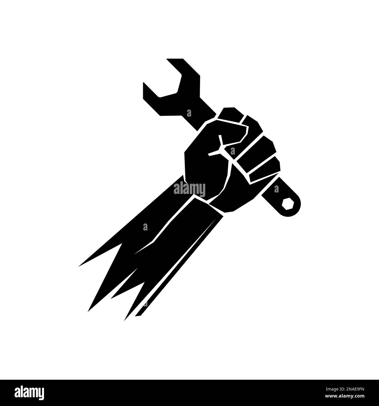Fist with wrench. Hand holding a wrench. Hand with wrench. Repair logo ...