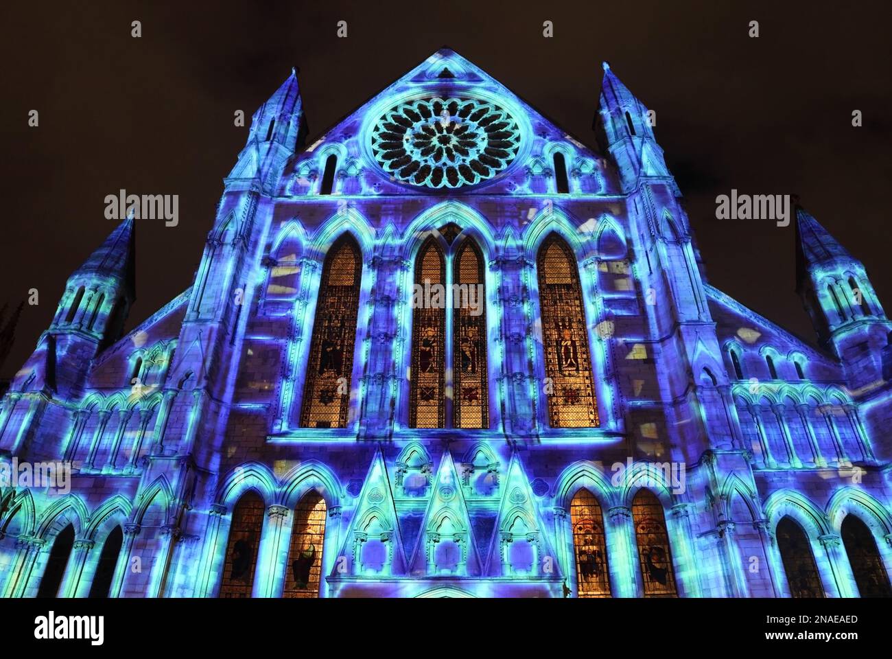 The South Transept of York Minster, UK, illuminated by the "Colour and ...