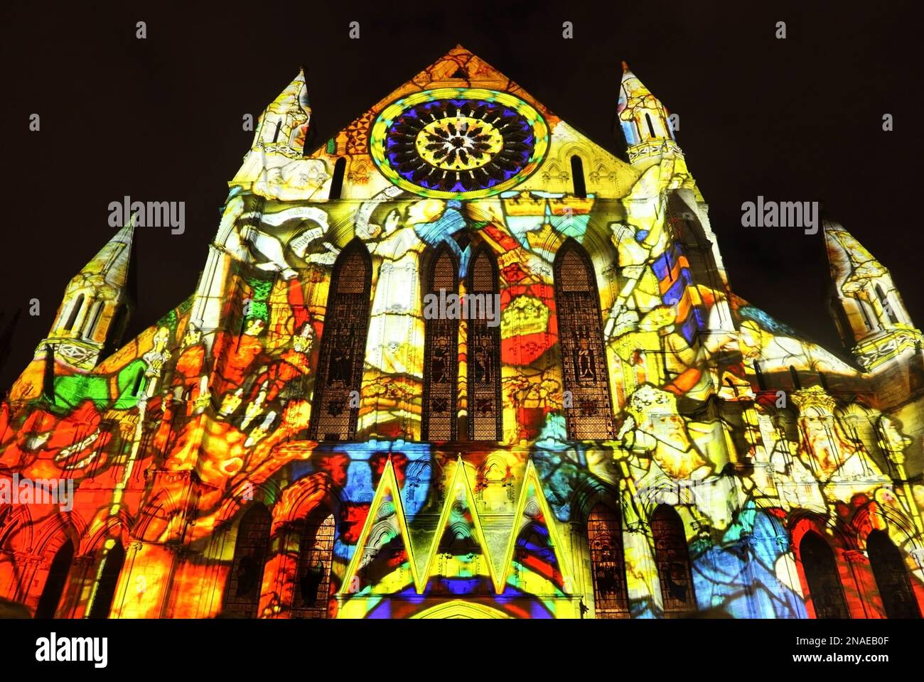 The South Transept of York Minster, UK, illuminated by the "Colour and ...