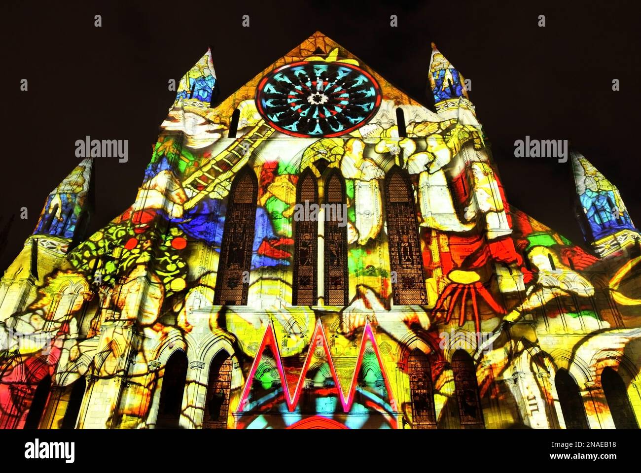 The South Transept of York Minster, UK, illuminated by the "Colour and ...