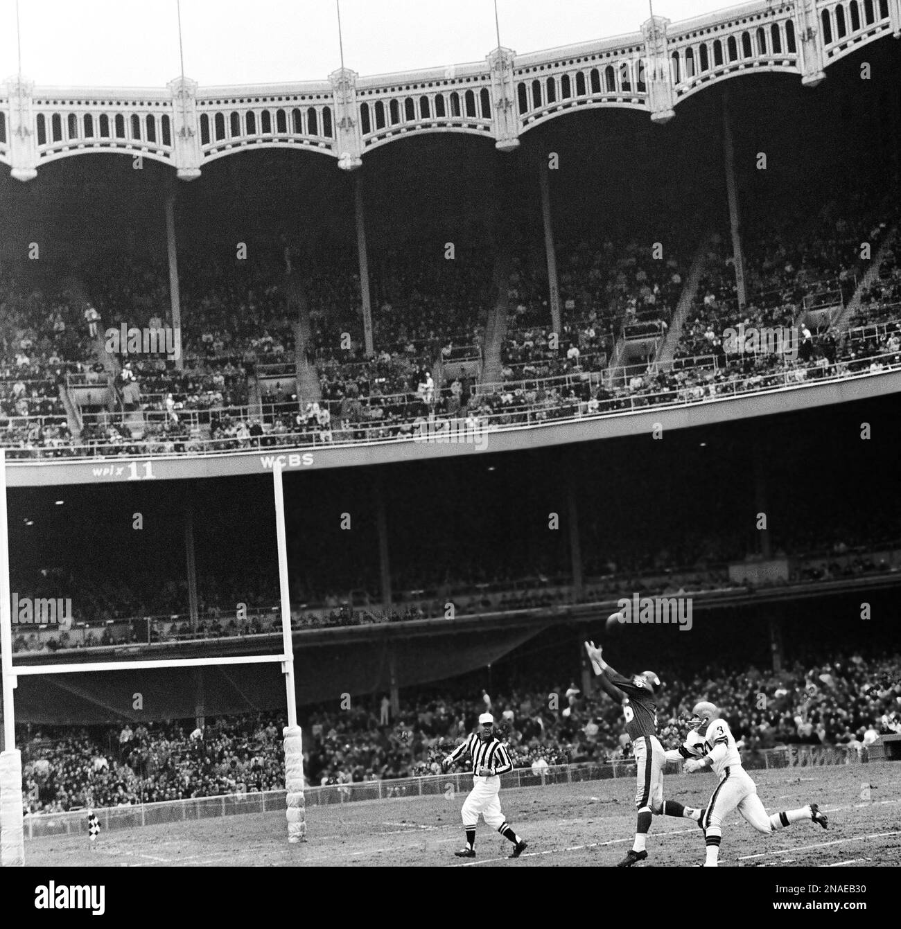 Frank Gifford (16), New York Giants back, reaches unsuccessfully for ...