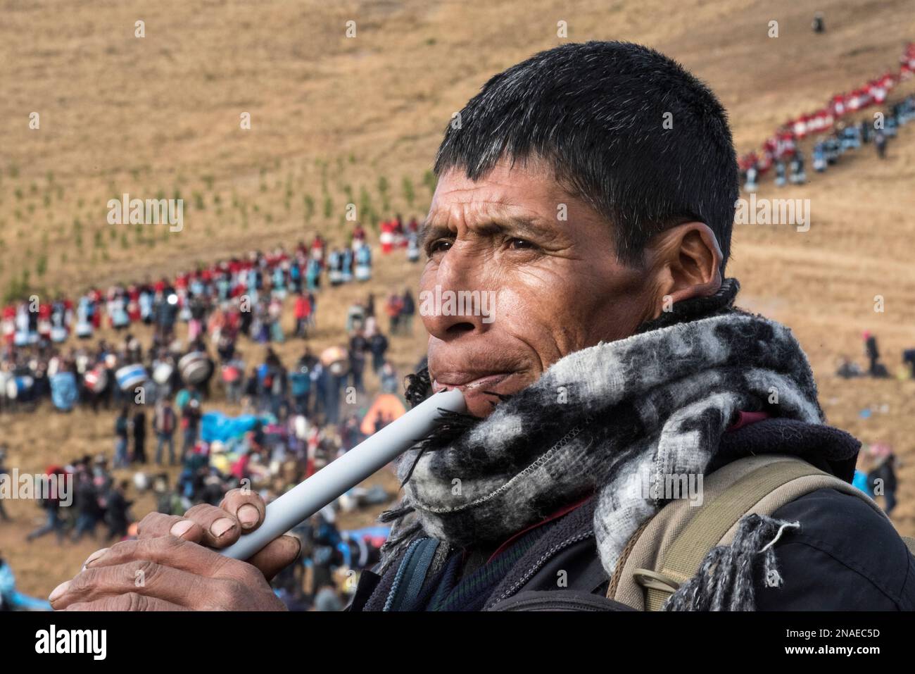 Pilgrims playing the flute, Qullyurit'i Festival Stock Photo - Alamy