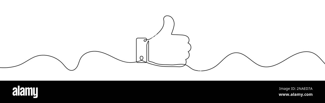 Continuous line drawing of like icon. Thumb up in one line drawing. One ...