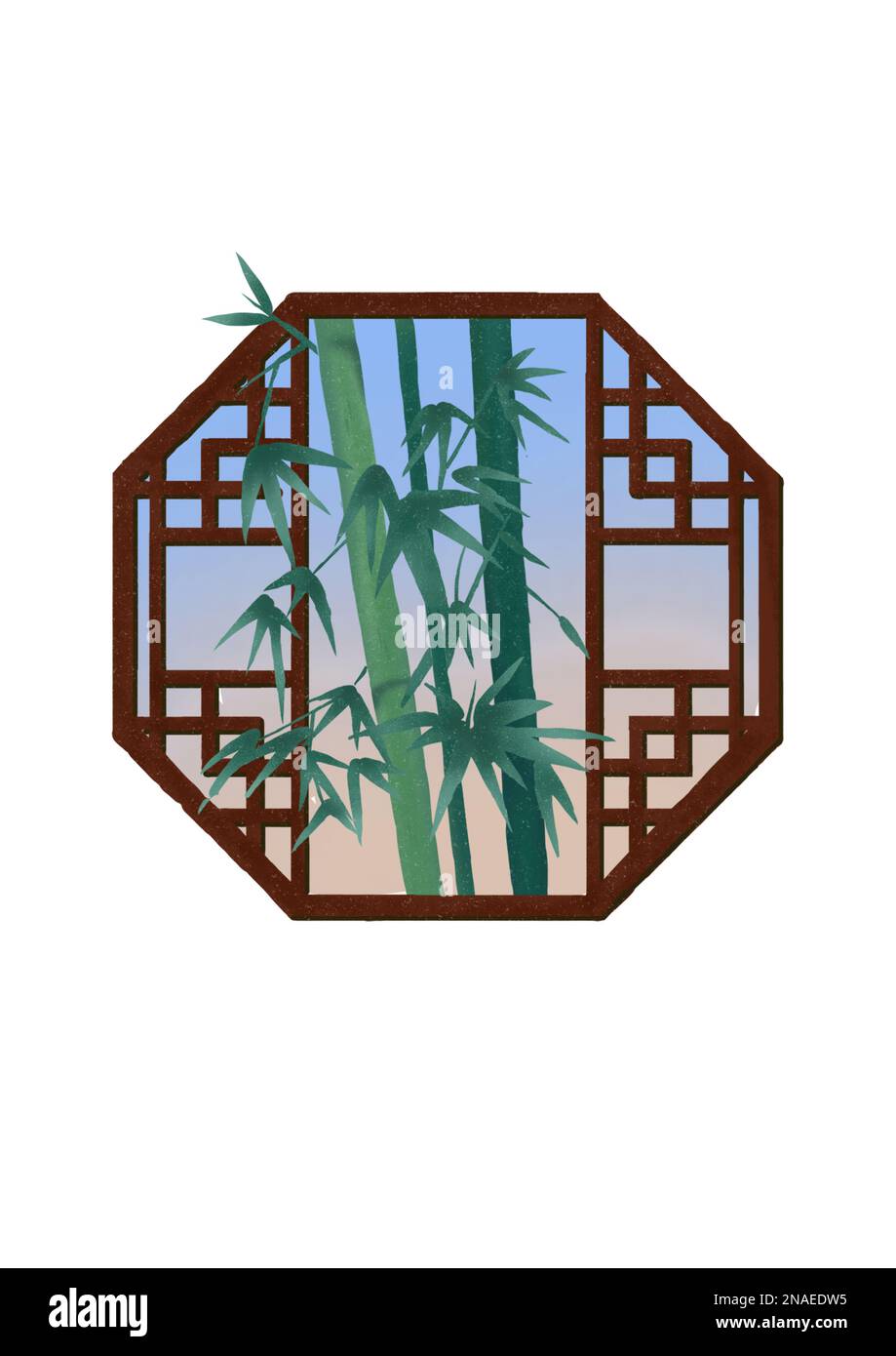 Asian Chinese style retro bamboo window watercolor illustration Stock ...