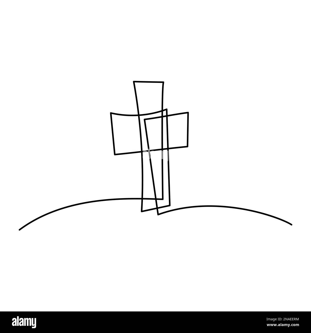 Continuous line drawing of christian cross. Religious cross one line ...
