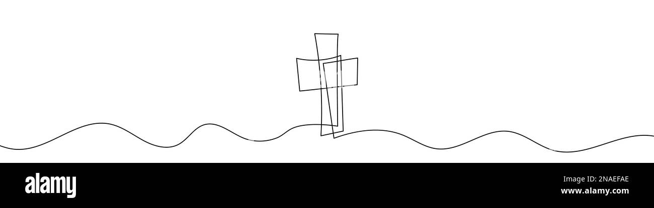 Continuous line drawing of christian cross. Religious cross one line ...