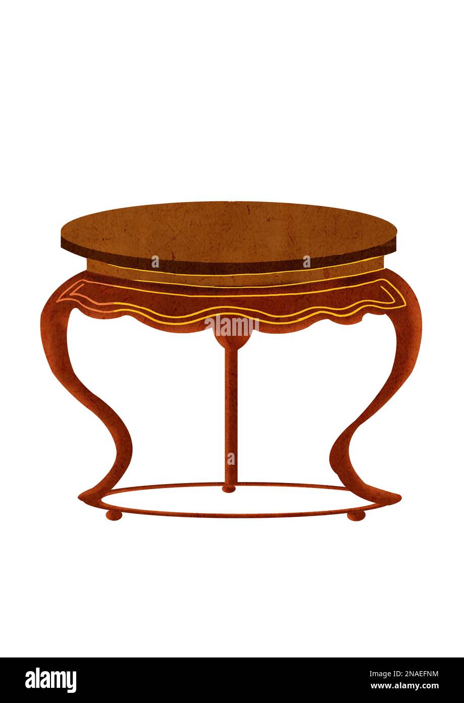 Asian Chinese style vintage round wood large table watercolor ...