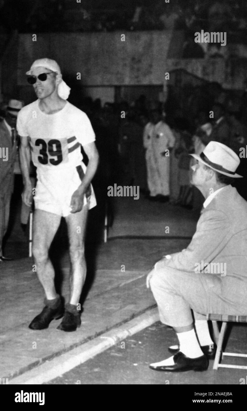 Donald Thompson of Britain enters the Olympic Stadium in Rome, Italy on ...
