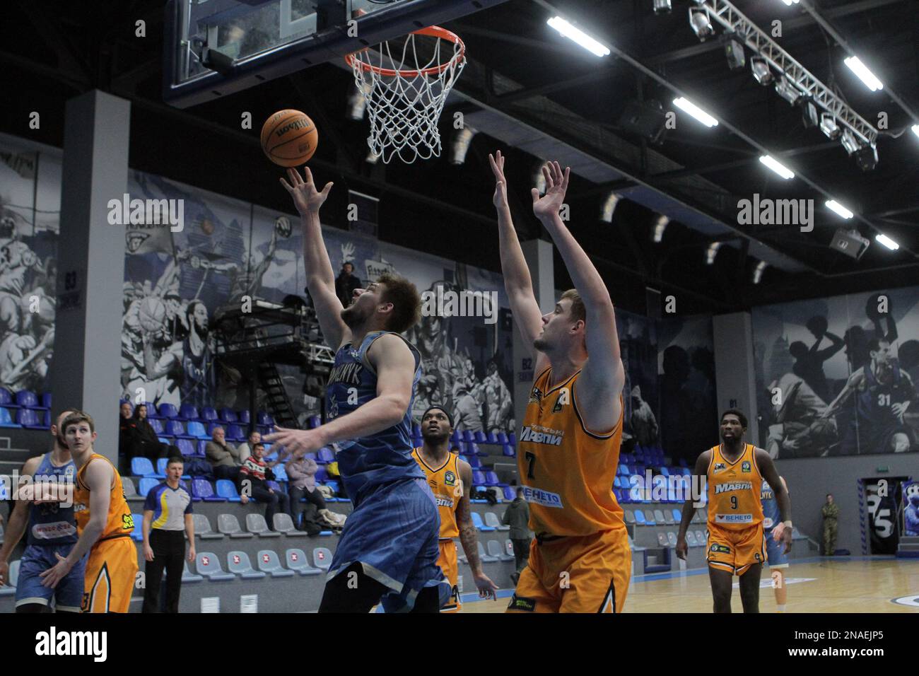 DNIPRO, UKRAINE - FEBRUARY 10, 2023 - Power forward Maksym Sandul of BC ... DNIPRO, UKRAINE - FEBRUARY 10, 2023 - Power forward Maksym Sandul of BC ...