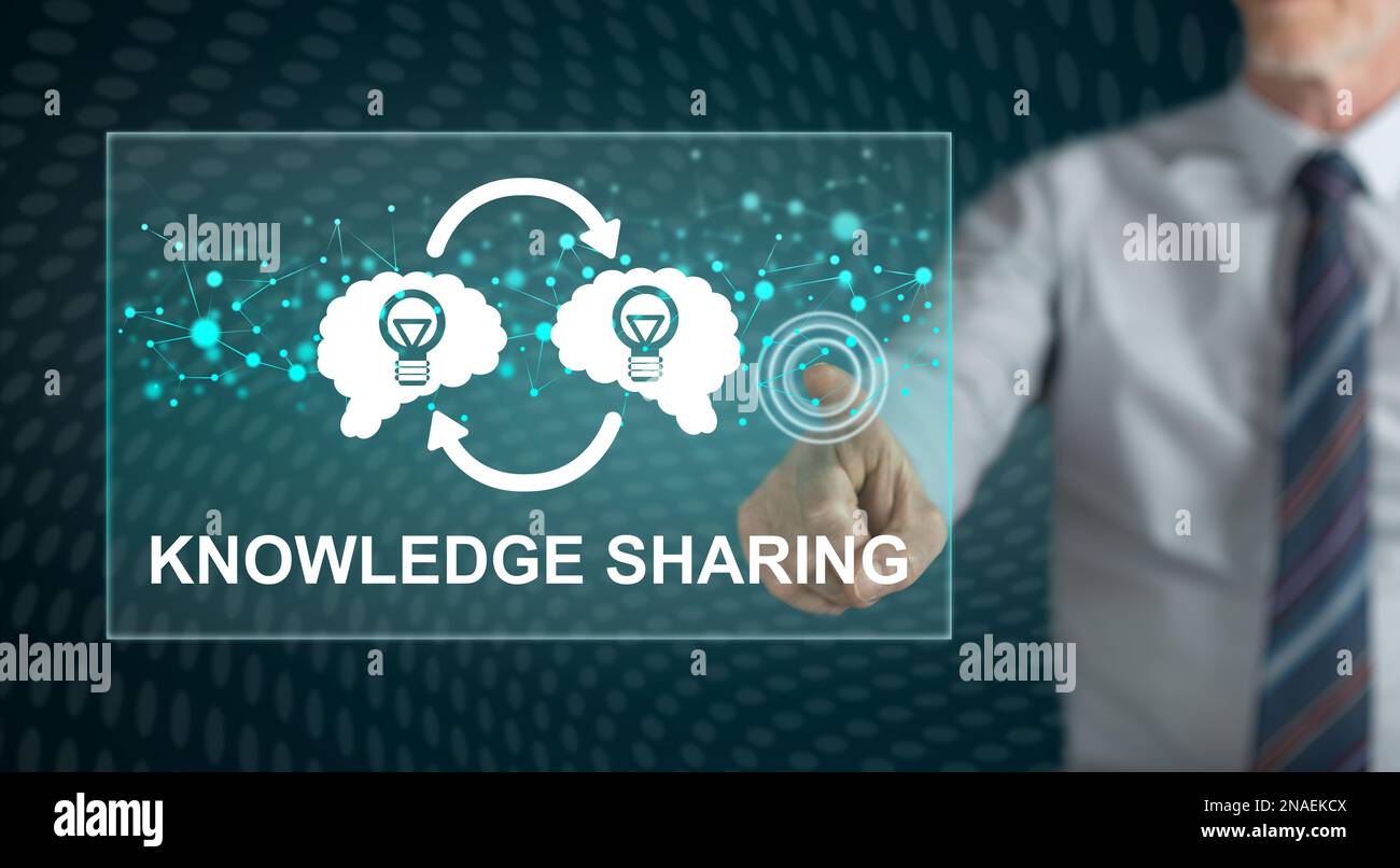Man touching a knowledge sharing concept on a touch screen with his ...