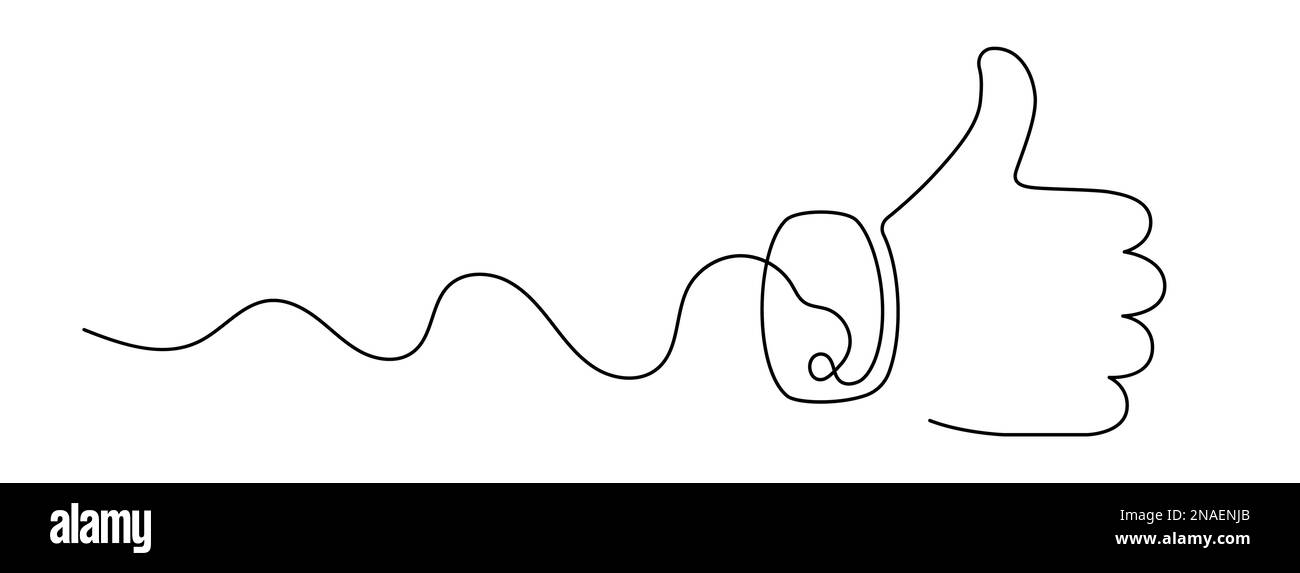 Continuous line drawing of like icon. Thumb up in one line drawing. One ...