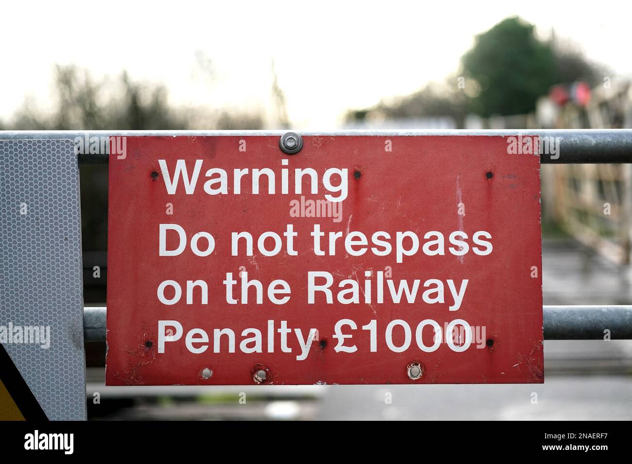 Warning do not trespass on the railway penalty £1000 red sign England ...