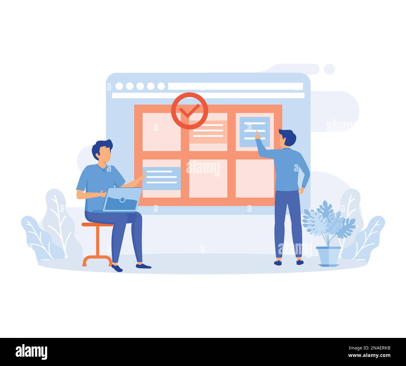 Schedule planning illustration. Characters planning work tasks, filling ...