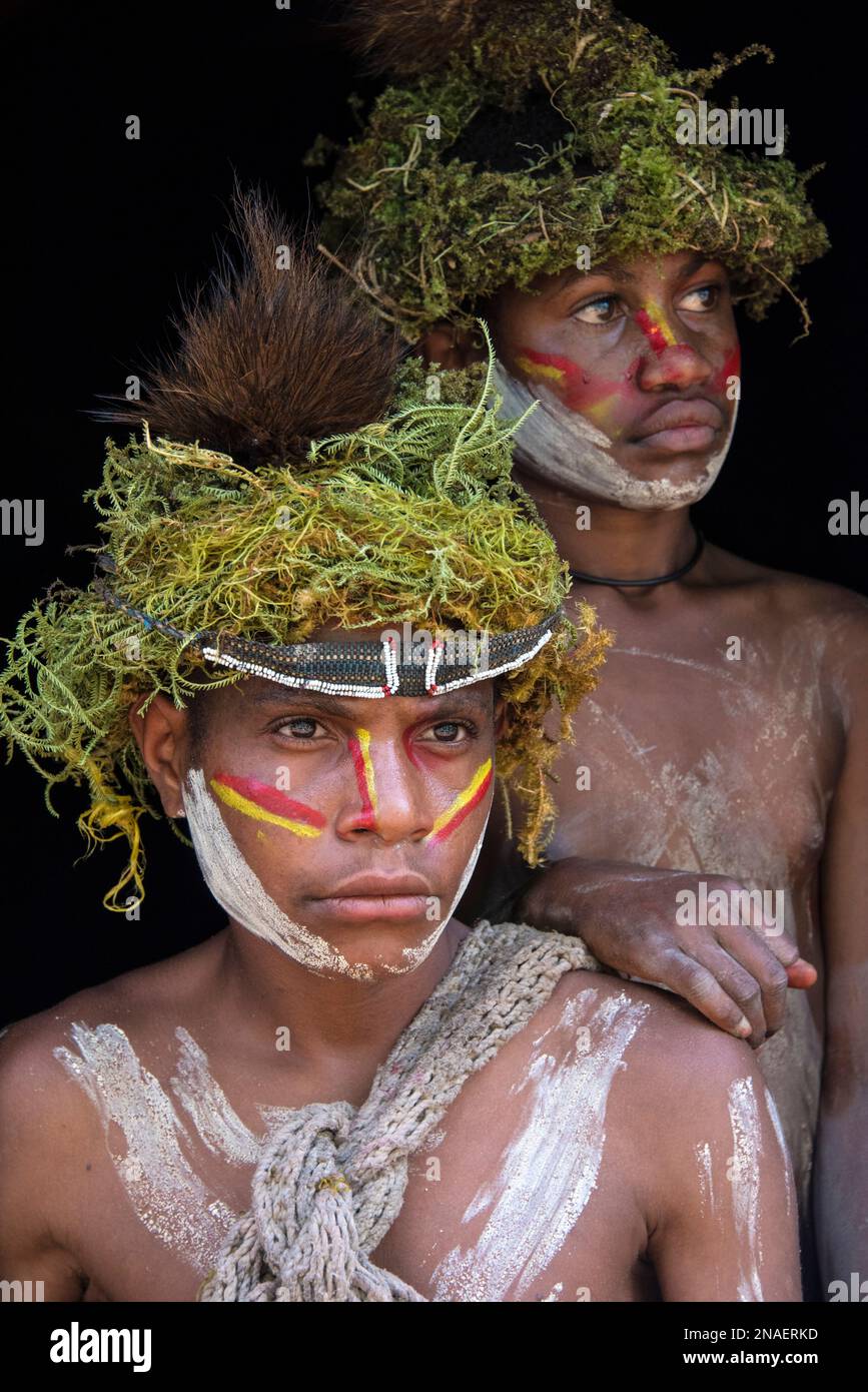 Two Young Huli Tribe Members In The Tari Valley Area In Papua New Guineas Southern Highlands