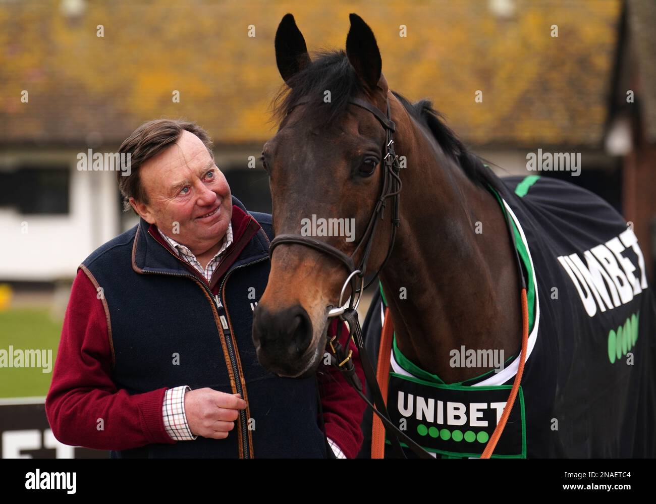 Trainer Nicky Henderson and Epatante during a visit to Nicky Henderson ...