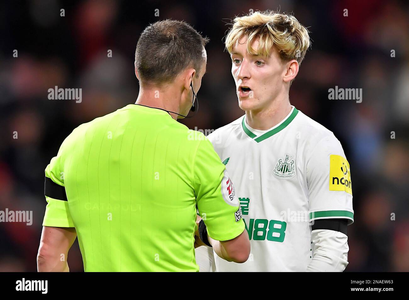 Referee, Stuart Attwell and Anthony Gordon of Newcastle United - AFC ...