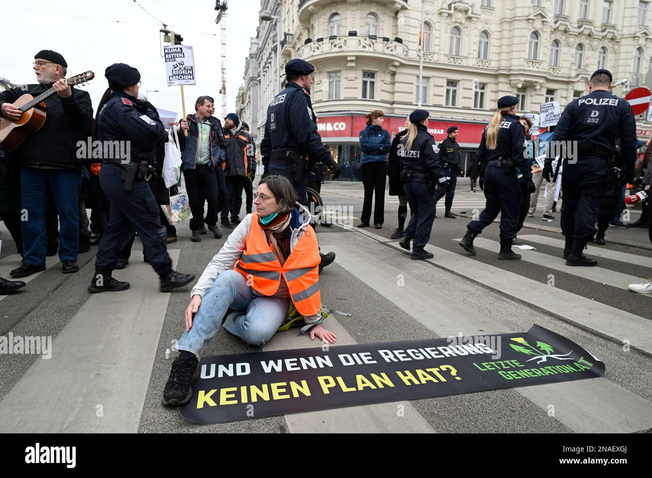 Vienna, Austria. 13th February 2023. Street blockade of the last ...