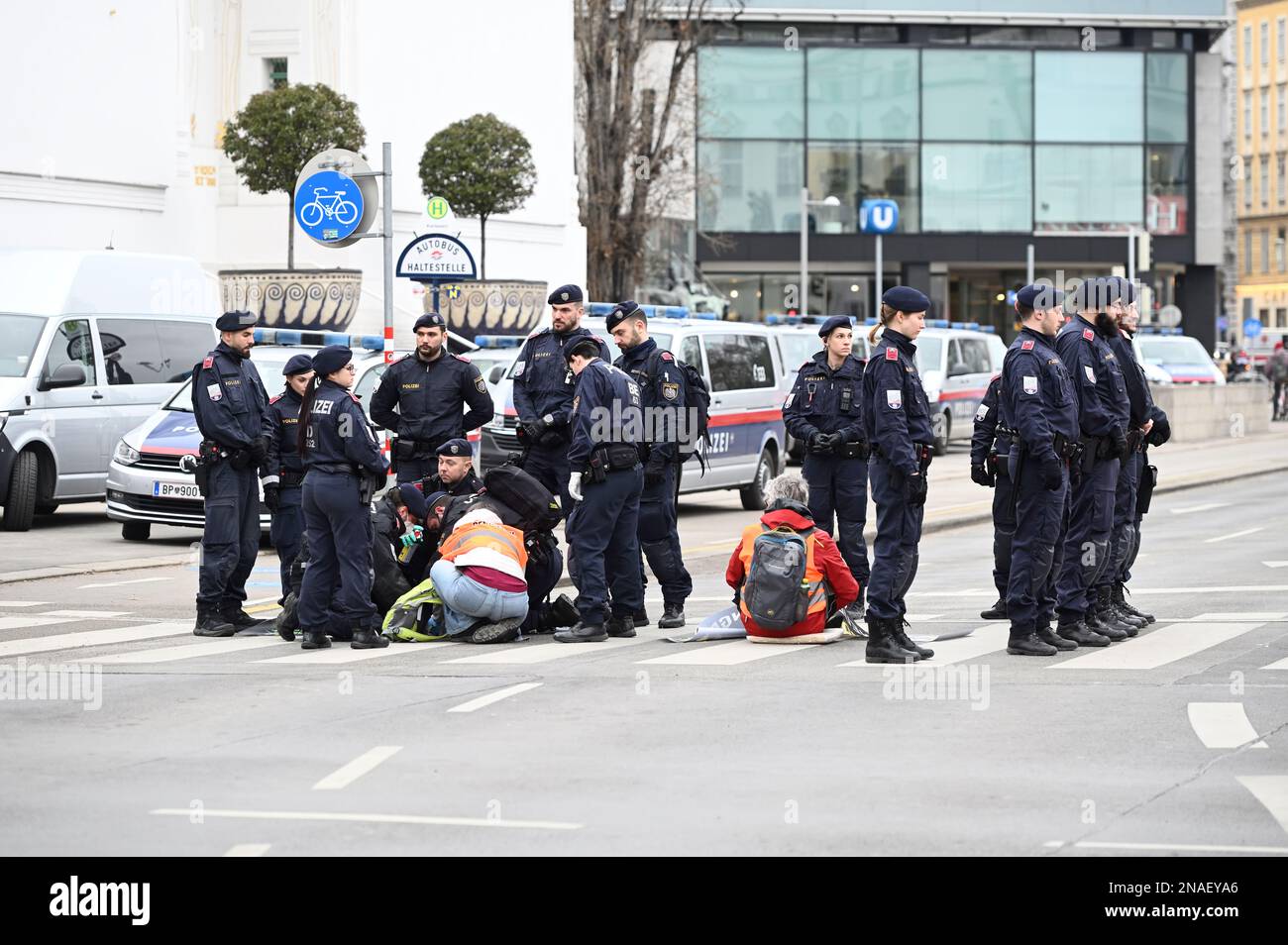 Vienna, Austria. 13th February 2023. Street blockade of the last ...