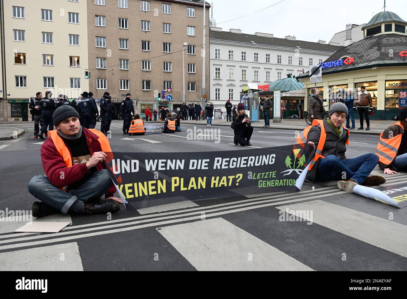 Vienna, Austria. 13th February 2023. Street blockade of the last ...