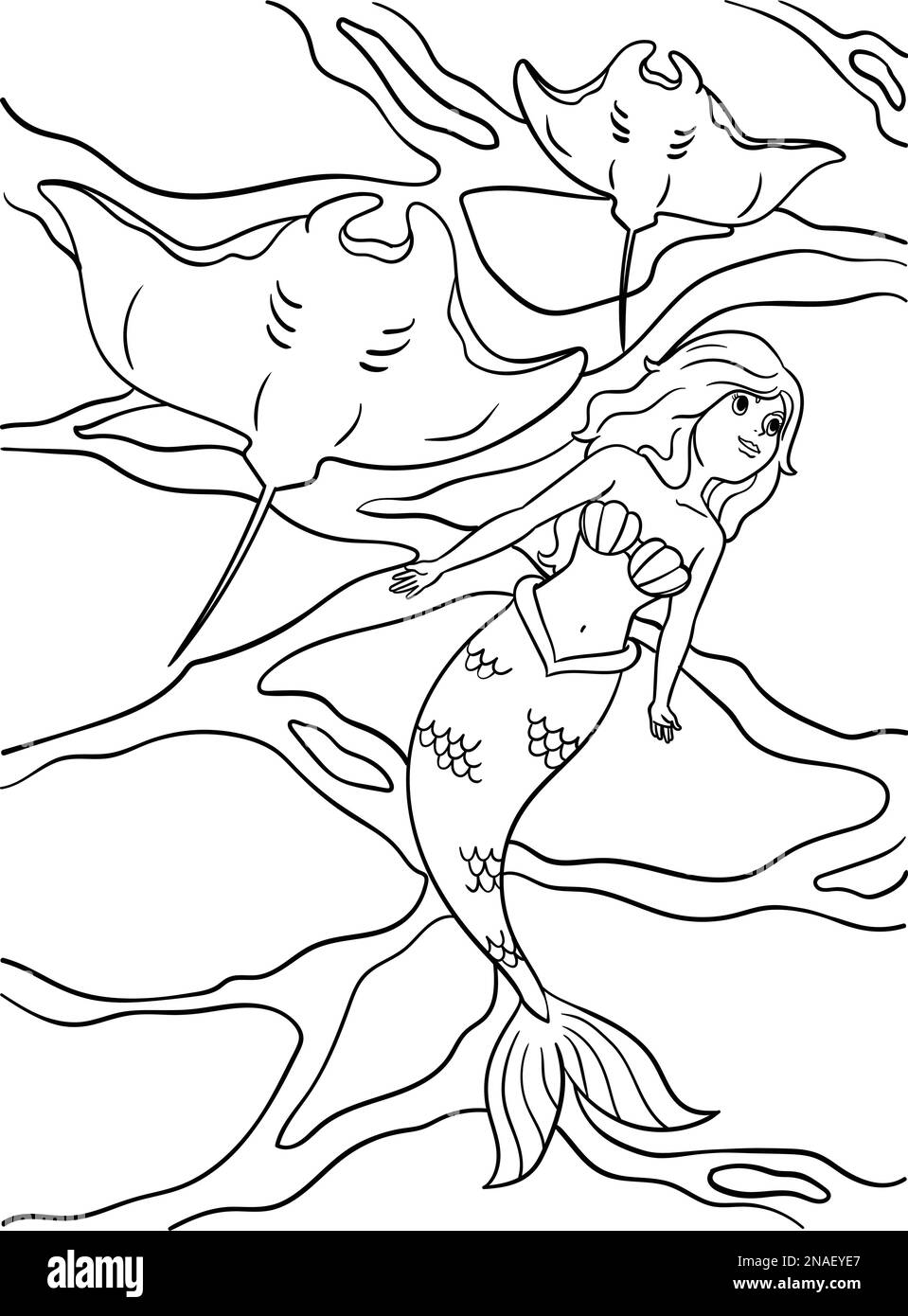 Mermaid with Manta Ray Coloring Page for Kids Stock Vector Image & Art ...