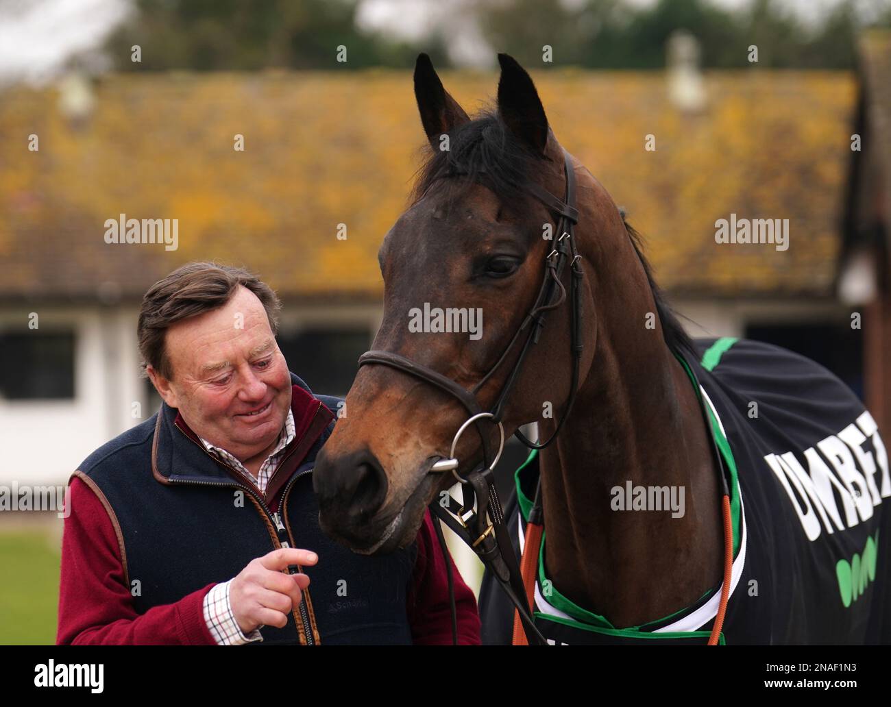 Trainer Nicky Henderson and Epatante during a visit to Nicky Henderson ...