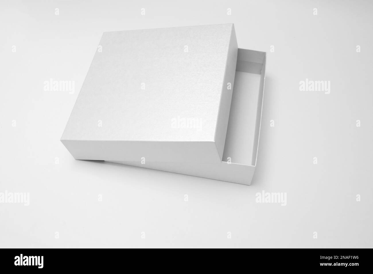 White textured opened box, gift mockup on white background.High ...