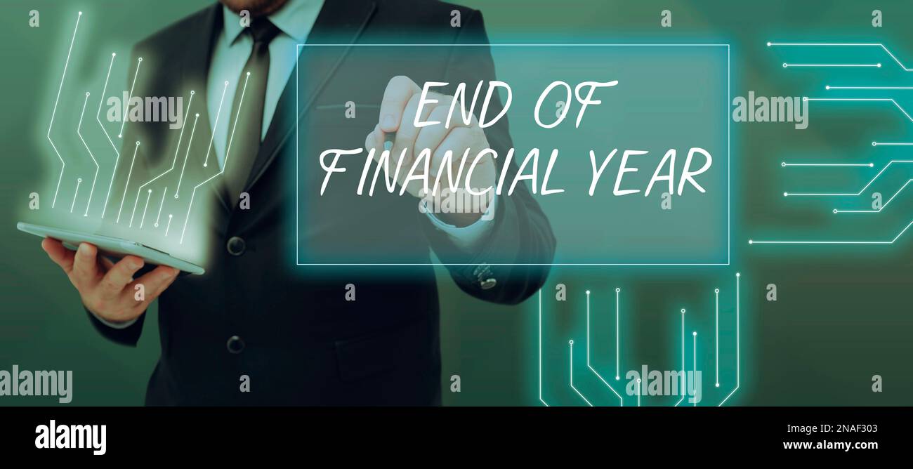 Text showing inspiration End Of Financial Year. Business overview ...