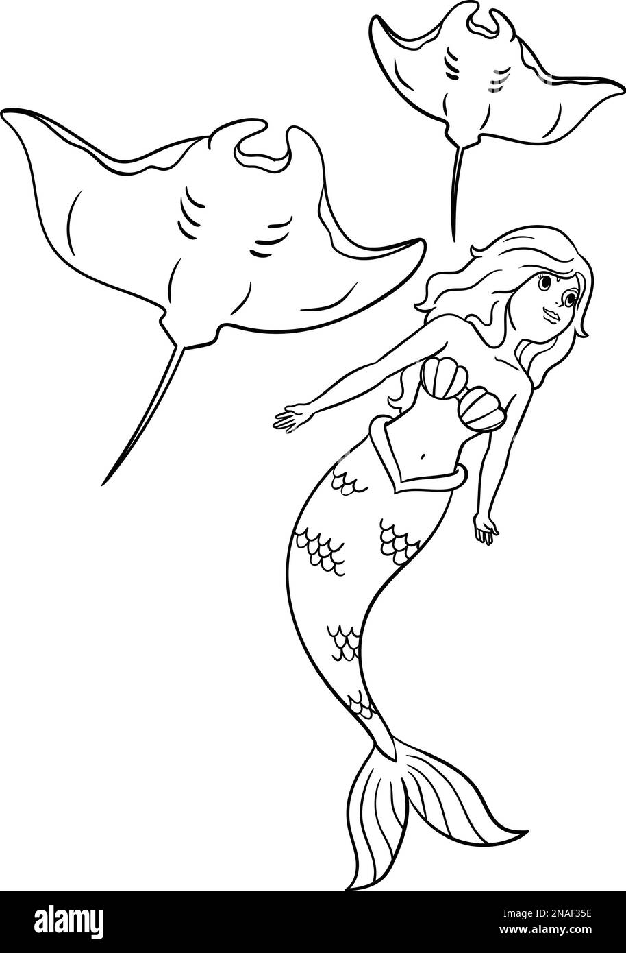 Mermaid with Manta Ray Isolated Coloring Page Stock Vector Image & Art ...
