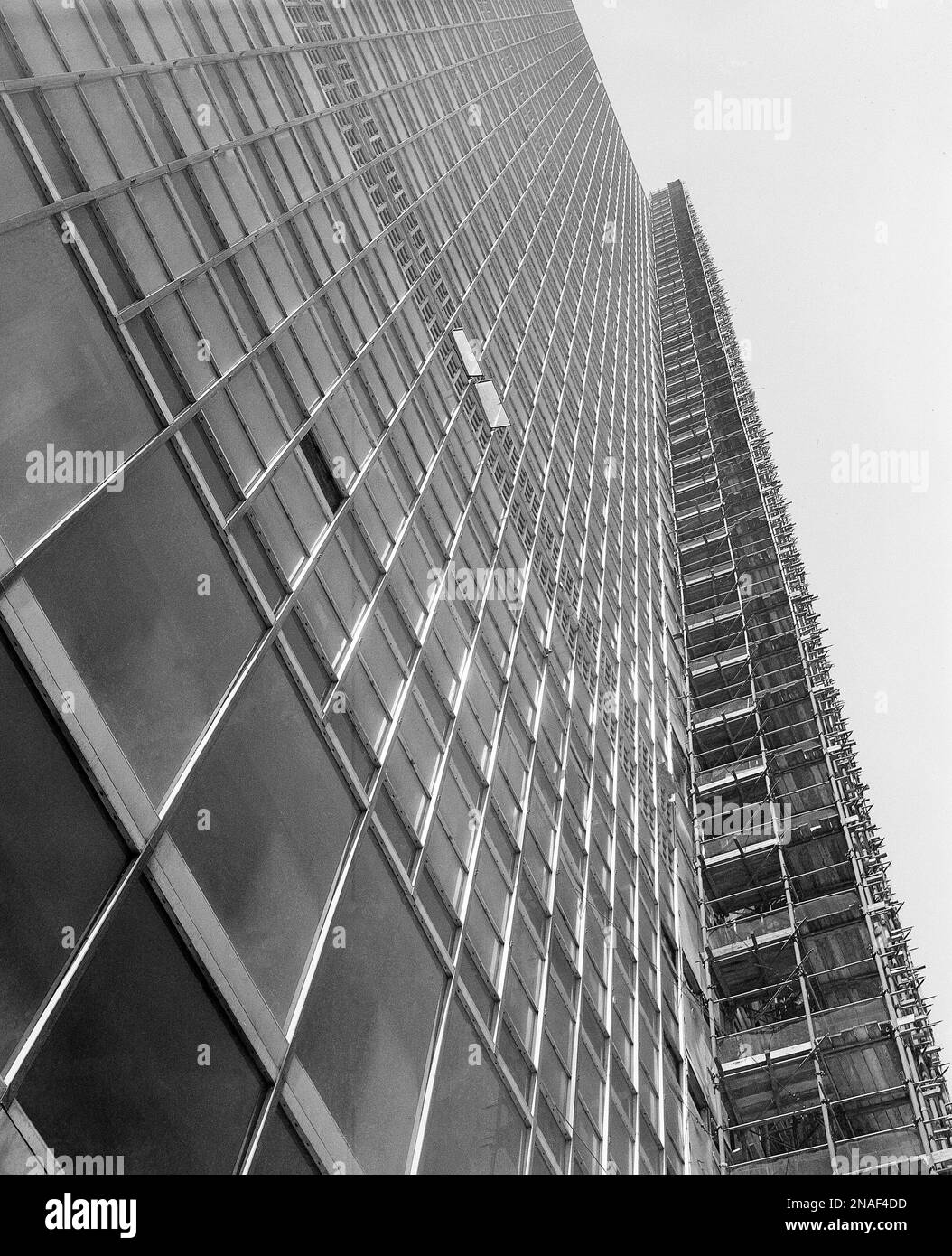An up the side view of the nearly completed United Nations permanent ...