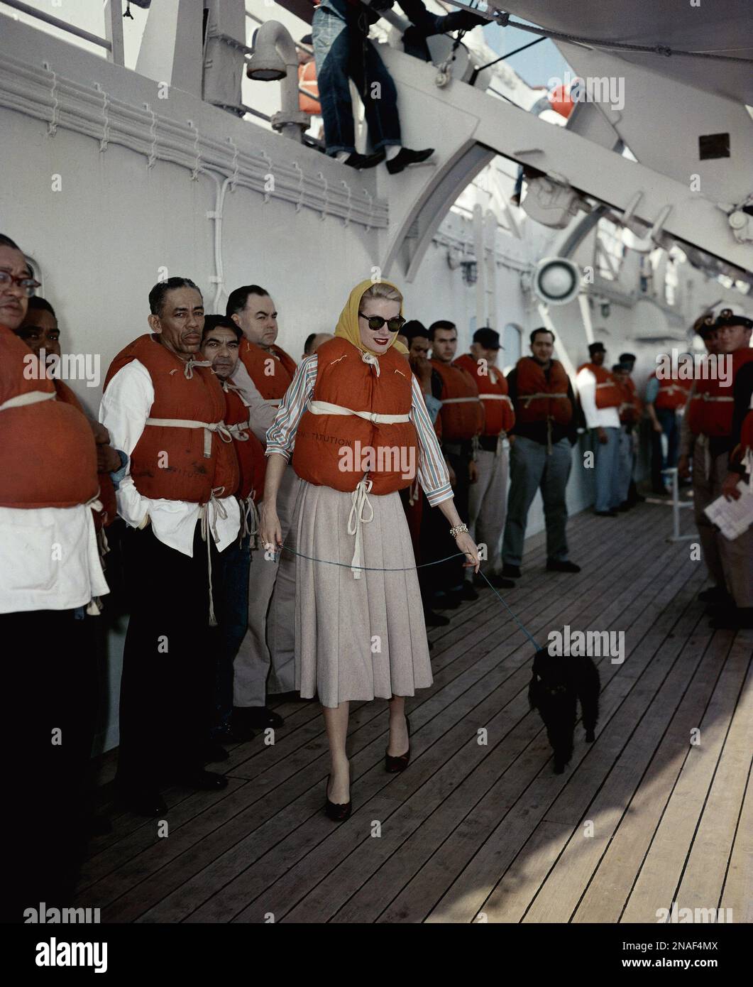 Grace Kelly, on her way to marry Prince Rainier of Monaco on board S.S ...