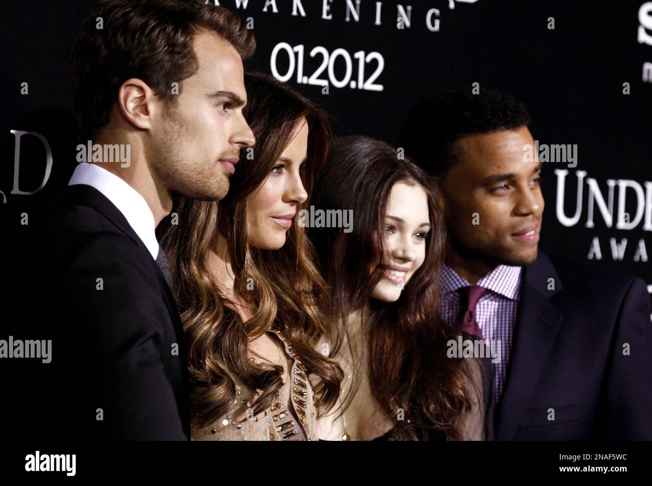 From left, cast members Theo James, Kate Beckinsale, India Eisley, and ...