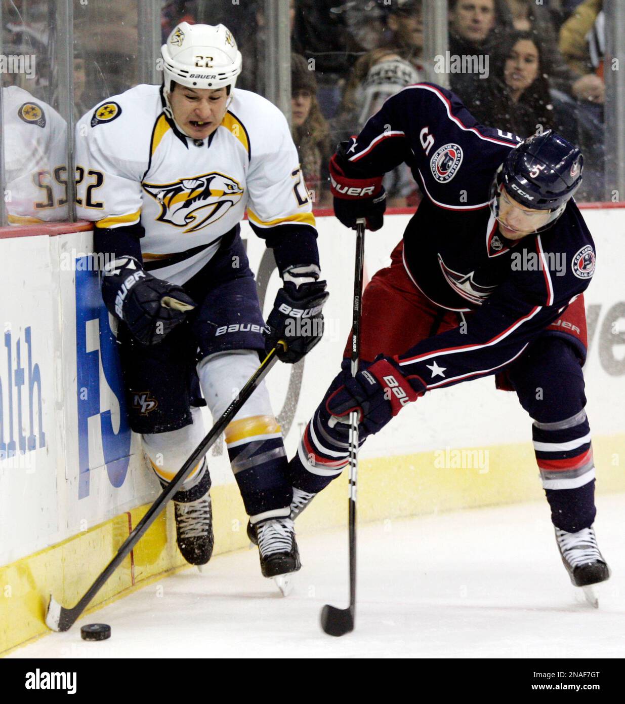 Nashville Predators' Jordin Tootoo (22) and Columbus Blue Jackets ...