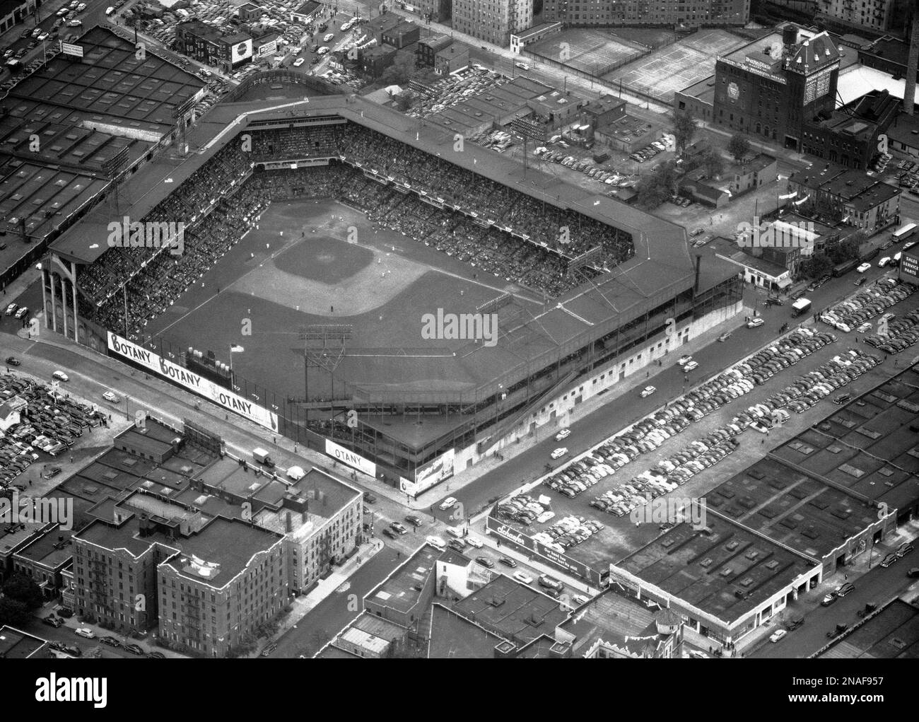 Air view of Ebbets Field, Brooklyn, New York, Oct. 8, 1949 during 1949 ...