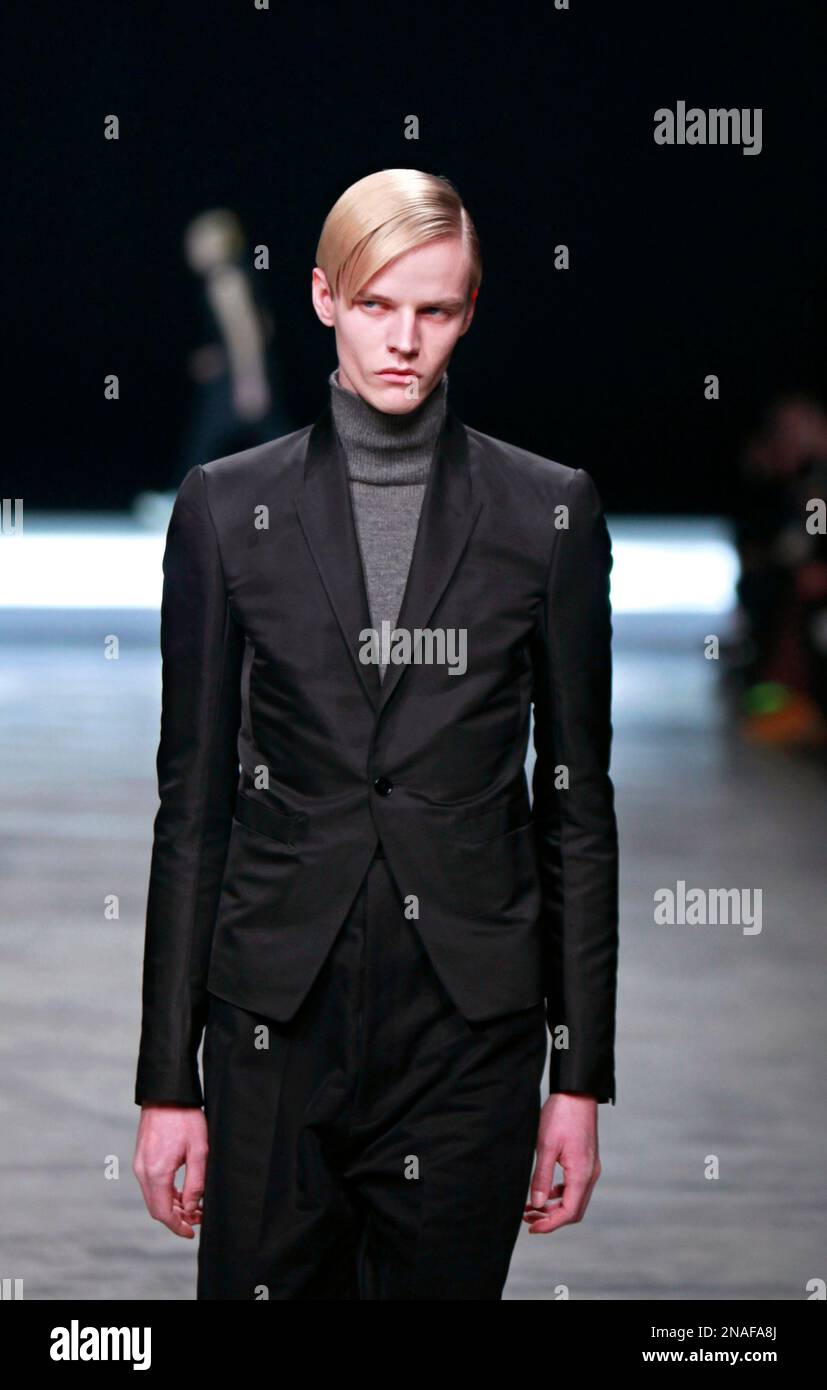 A model wears a creation by U.S fashion designer Rick Owens as part of ...
