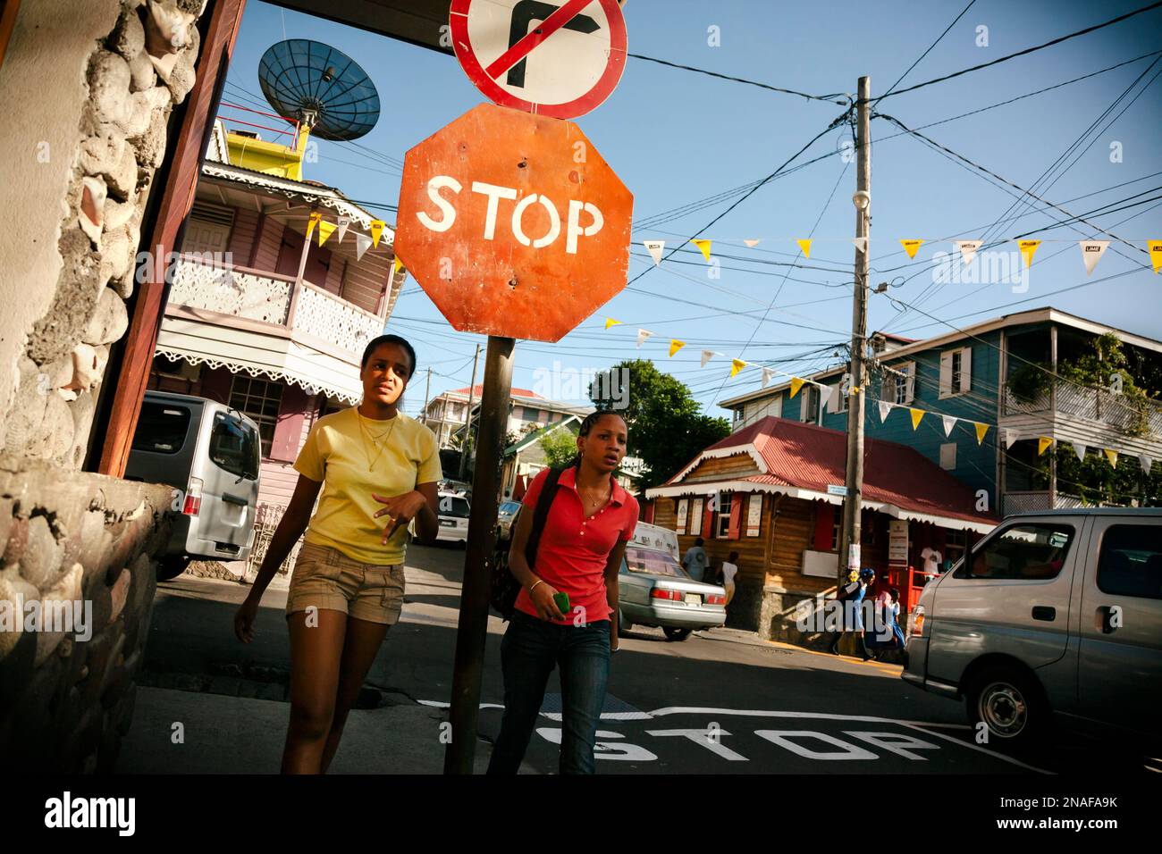 Stop and walking sign in the street hi-res stock photography and images ...