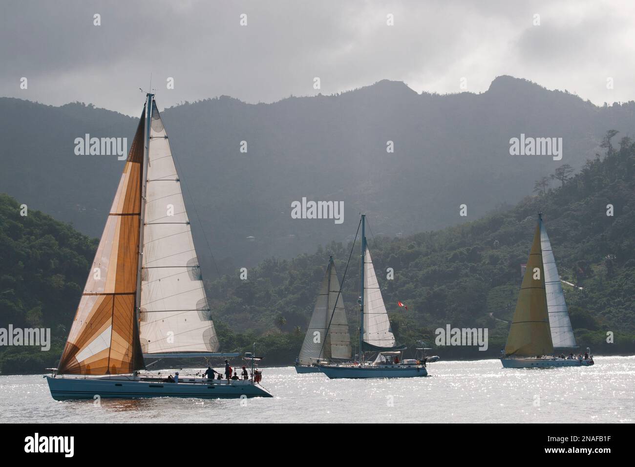 Sailing off the island of Grenada in the Caribbean. Scene from the 2011 ...