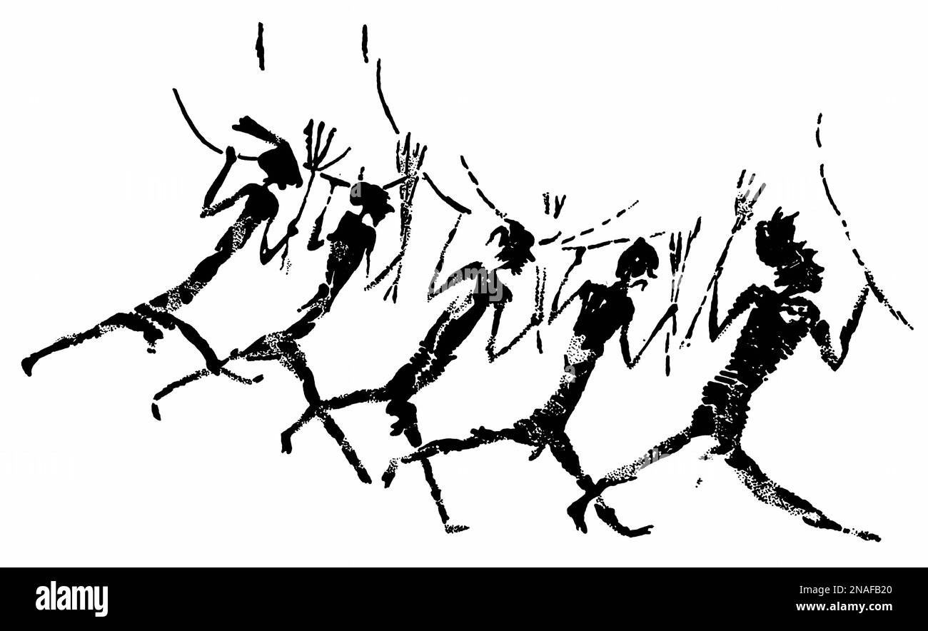 A cave painting of bowmen from between 12,000 and 3,000 bc Stock Photo ...
