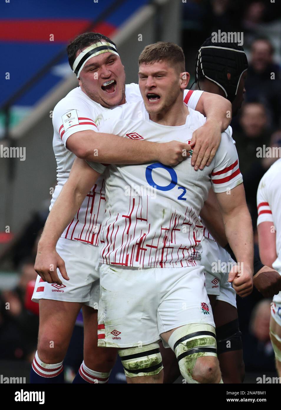 England's Jack Willis celebrates his Try with England's Jamie George ...
