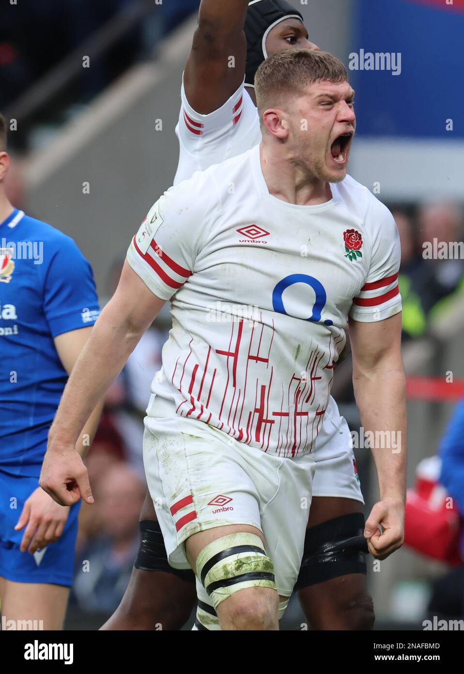 England's Jack Willis celebrates his Try during the 2023 Six Nations ...