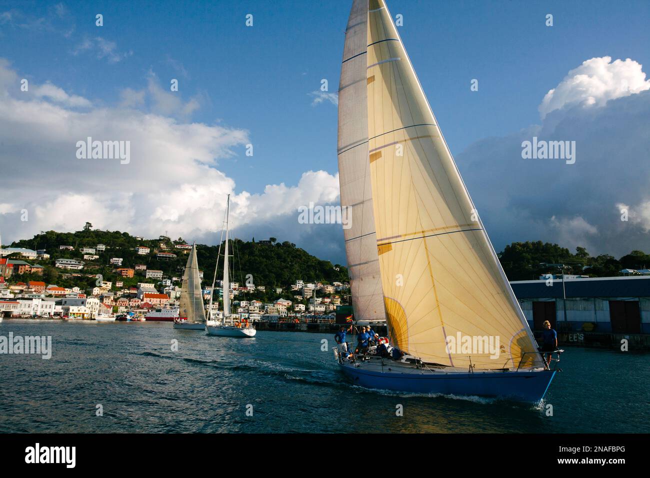 Sailing off the island of Grenada in the Caribbean. Scene from the 2011 ...