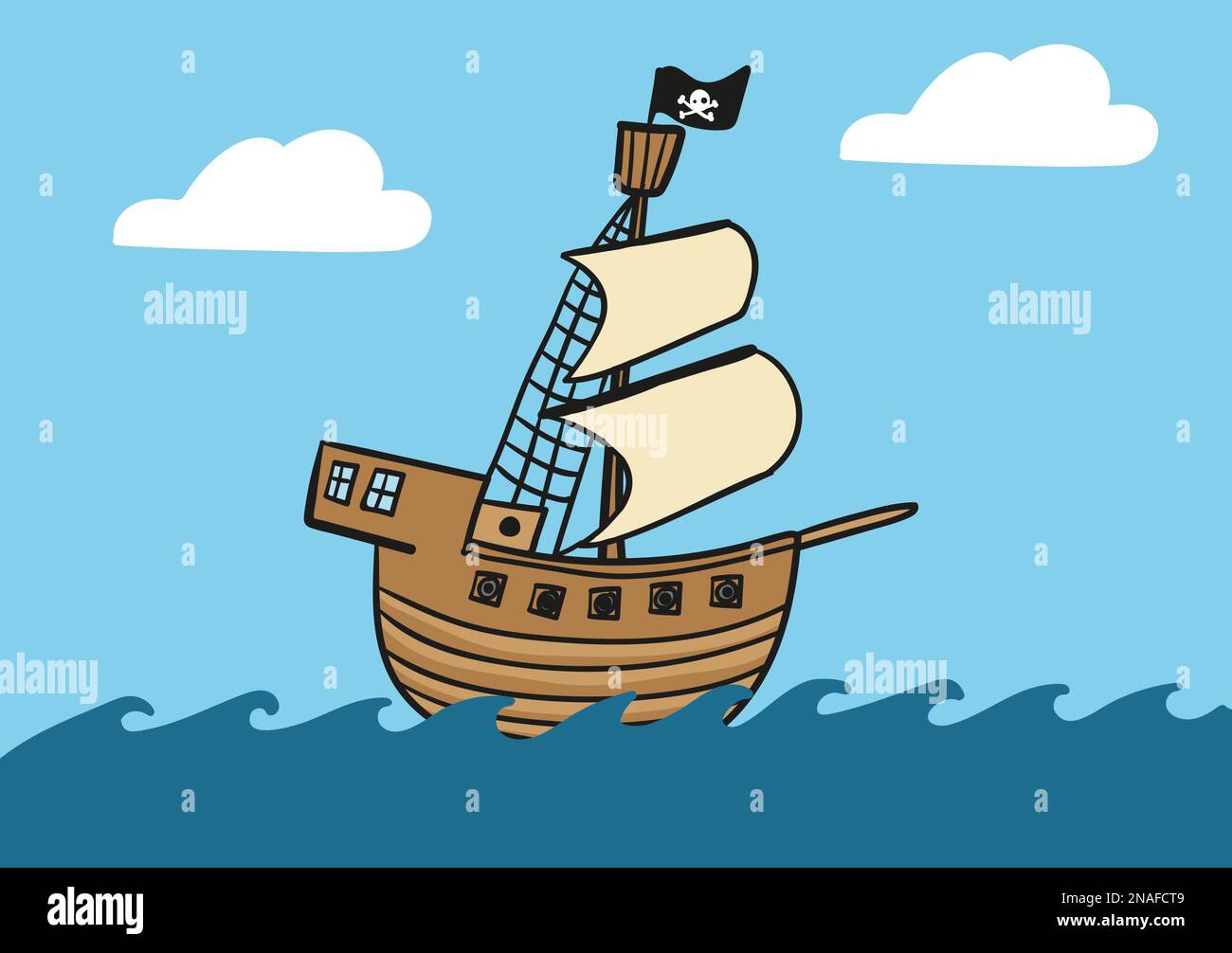 Pirate ship sailing on water Stock Photo - Alamy