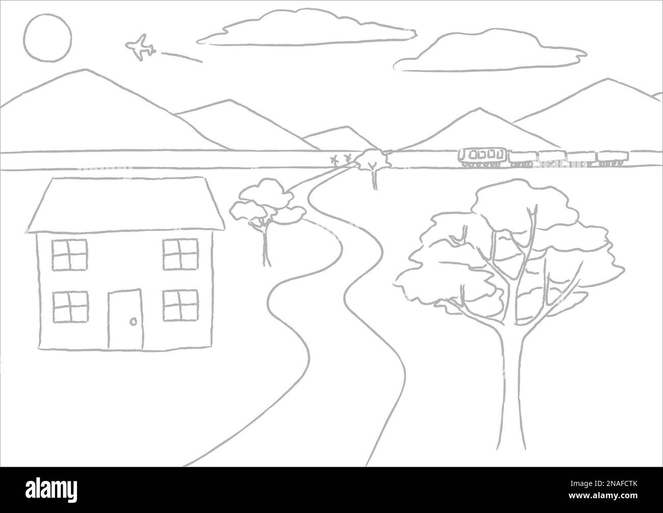Step 5 how to draw a landscape Stock Photo - Alamy